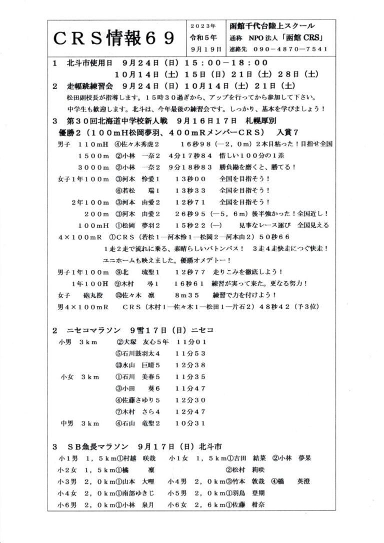 CRS情報69 | NPO法人 函館CRS