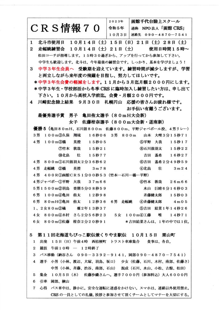 CRS情報70 | NPO法人 函館CRS